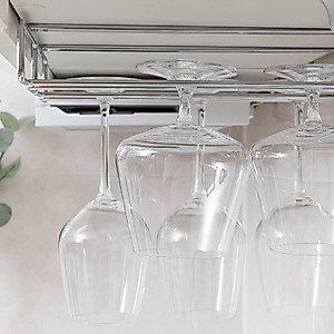 GOODSDECO Wine Glass Rack without Screw, Wine Glass Holder, Stemware Holder Under Cabinet, Stainless Steel Hanger, Glasses Storage Hanger for Kinchen Bar (2P)