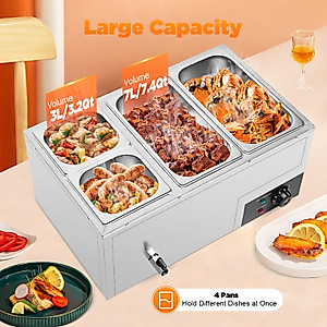 110V 4-Pan Commercial Buffet Food Warmer,850W Electric Stainless Steel Steam Table with Temperature Control,Professional Buffet Server Food Warming Tray for Catering and Restaurants Use