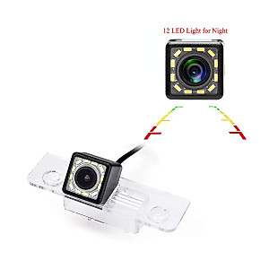 eHANGO Car Rear View Camera with 4 Pin to RCA Cable Bracket License Plate Lights Housing Mount for Ford Mondeo/Ford Fusion/Ford Fiesta/Ford Classic/Ford Ikon/Ford Flex (12 LED)