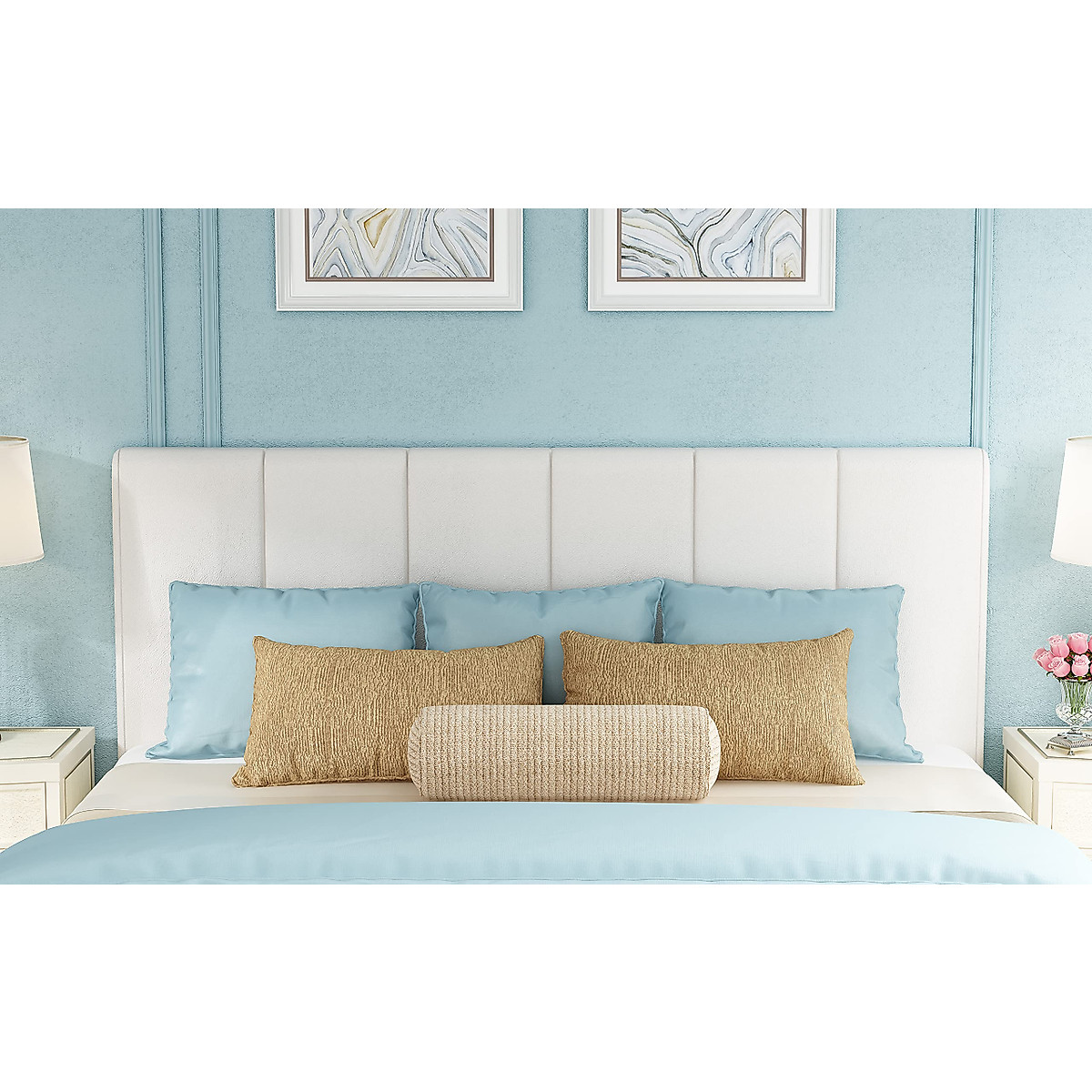 Yongchuang Upholstered King Headboard Foldable White Headboard for King/Cal King Size Bed Faux Leather Wall Heaboard Panels Adjustable Height