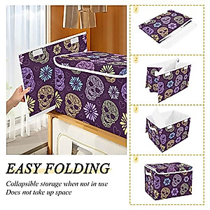 innewgogo Skulls Storage Bins with Lids for Organizing Cube Cubby with Handles Oxford Cloth Storage Cube Box for Toys