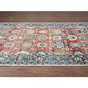 Abani Savoy Collection Area Rug - Red and Cream Vintage Design - 6' x 9' - Easy to Clean - Durable for Kids and Pets - Non-Shedding - Medium Pile - Soft Feel - for Living Room, Bedroom & Office