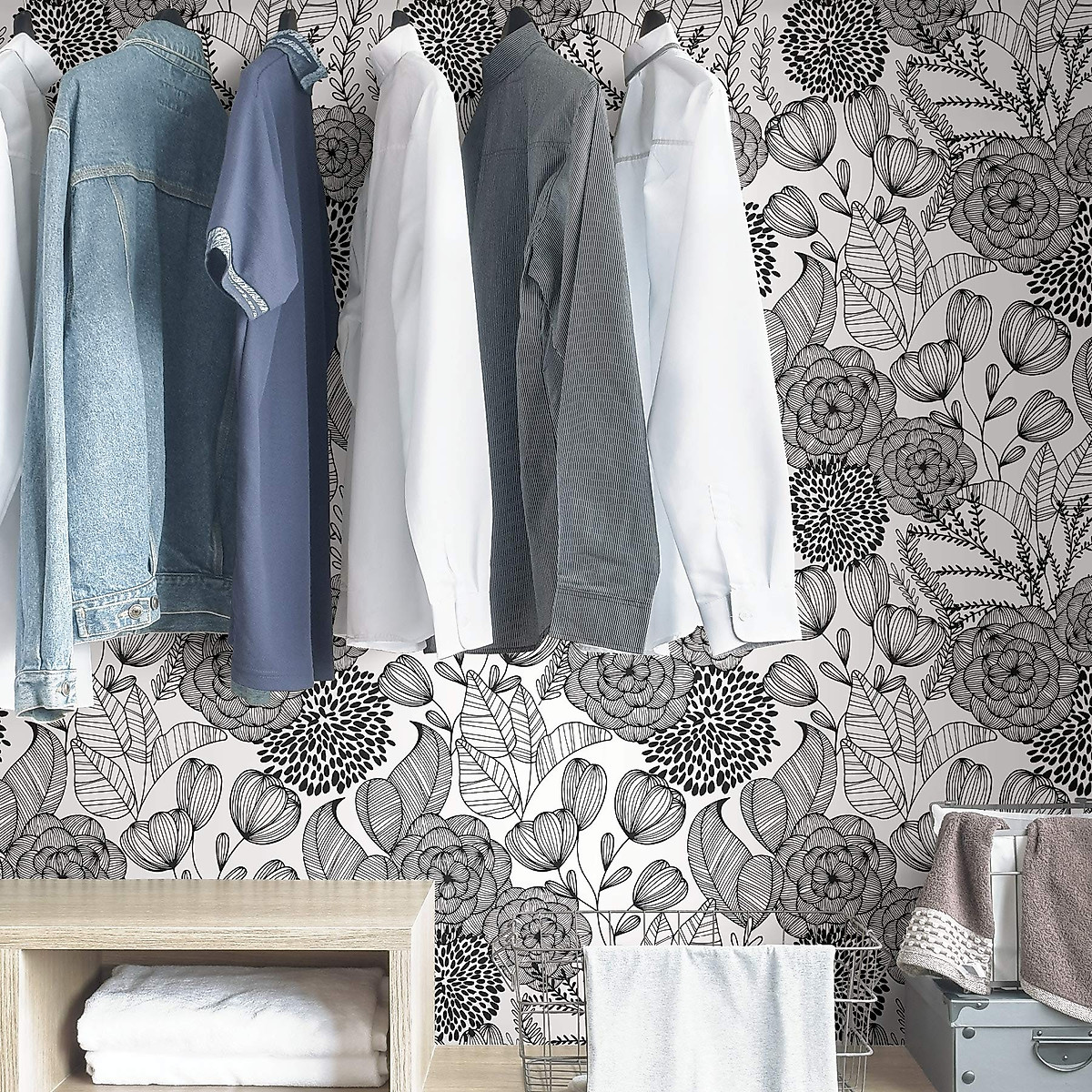 NuWallpaper NUS3501 Secret Garden Peel & Stick Wallpaper, Black