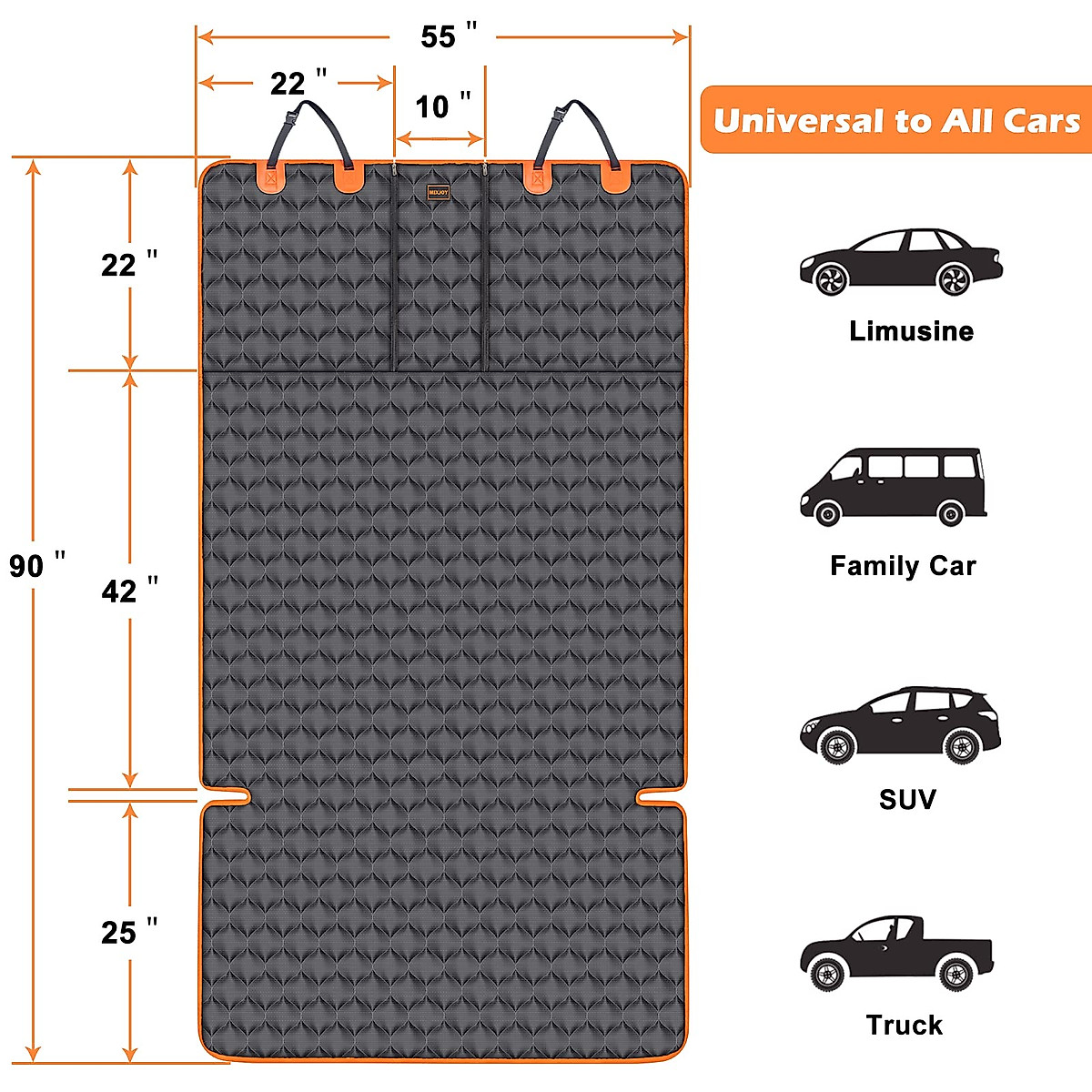 Trunk Cargo Liner for Dogs - Waterproof, Non-Slip Pet Car SUV Seat Cover with Bumper Flap Protector Washable Dog Accessories for SUV Trunk Sedans Vans, Universal Fit (90" L x 55" W)