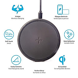 TYLT Crest | Convertible Wireless Charger | Qi Certified 10W Fast Charging Pad | Compatible with iPhone 13/13 Pro/13 Mini/13 Pro Max/12/11/SE 2020/XR/XS/8 & Samsung Galaxy S21/S20/S10/Note 10/9 | Blk