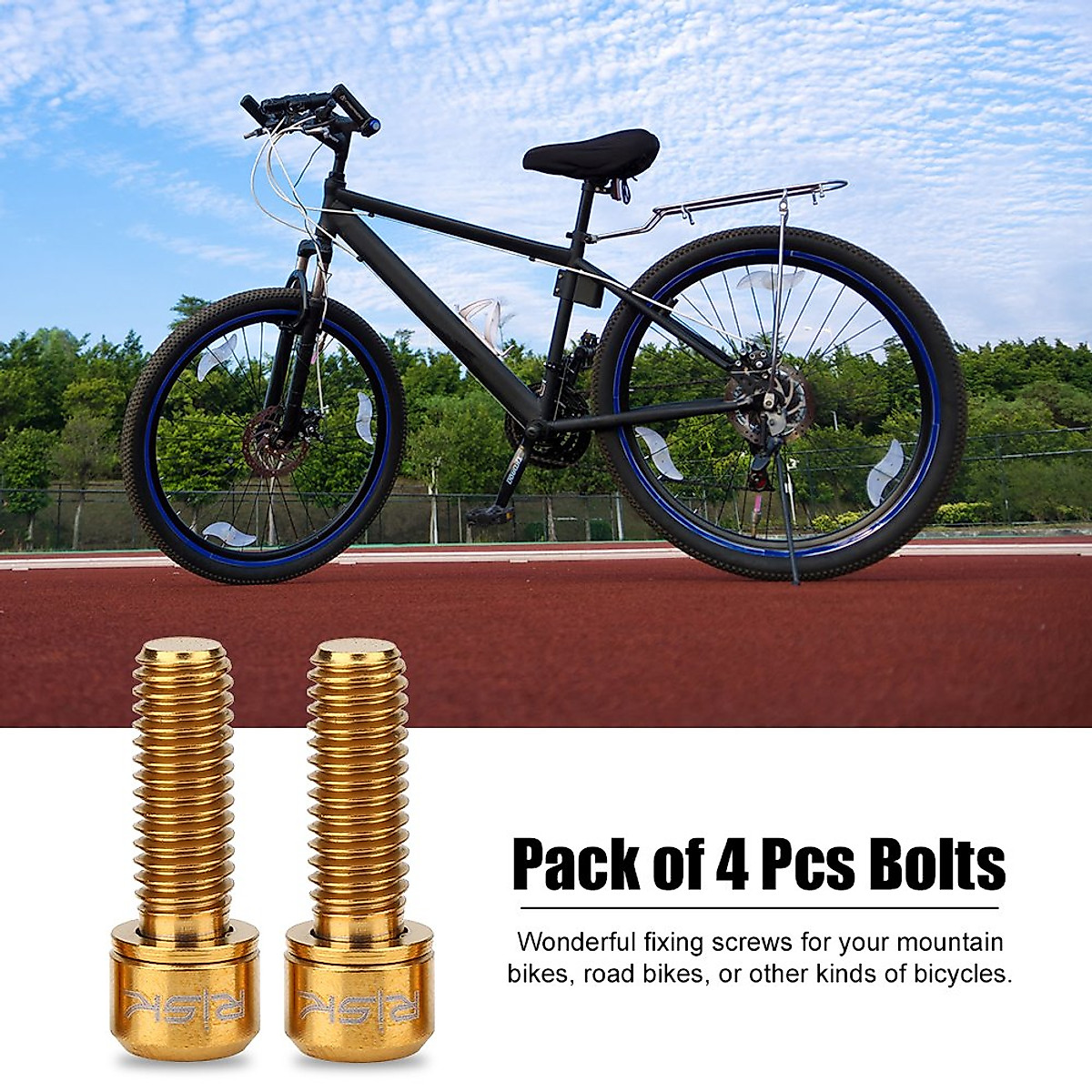 Titanium Bolts M6X18Mm 4Pcs Mountain ycle Bike Disc Brake Clamp Bolt Fixed Screw with Gasket (M6X18 Gold) Brake Mount Bolts MTB Bike Caliper Bolts