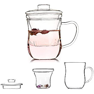 400ml Thickened Glass Tea Mug with Lid and Infuser, Transparent Heat-resistant High Borosilicate Glass Flower Tea Cup Office Milk Cups Coffee Mugs (400ml)