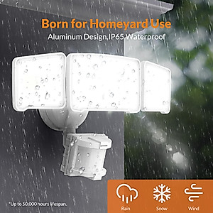 LEPOWER LED Security Lights Motion Sensor Light Outdoor, 38W 4200LM Light, 5500K, IP65 Waterproof, 3 Head Detected Flood for Garage, Yard, Porch (White)