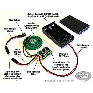 Talking Products, MP3 Sound Chip Module, 4MB Memory, with AAA Battery Box. Create Your own Personalised Musical Model or Gift (Push Button)