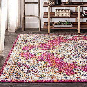 JONATHAN Y BMF104A-8 Bohemian Flair Boho Vintage Medallion Pink/Cream 8 ft. x 10 ft. Area-Rug, Vintage, Easy-Cleaning, for Bedroom, Kitchen, Living Room, Non Shedding