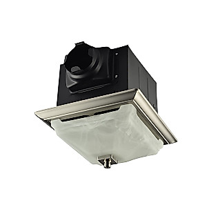 Lift Bridge Kitchen & Bath Decorative Square 110 CFM Brushed Nickel Bathroom Ceiling Ventilation & Exhaust Fan with Light and Glass Globe, Quiet 1.5 Sones Bath Fan