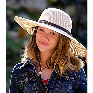 Sloggers Women's Wide Brim Braided Sun Hat with Wind Lanyard - UPF 50+ Maximum Sun Protection Stone