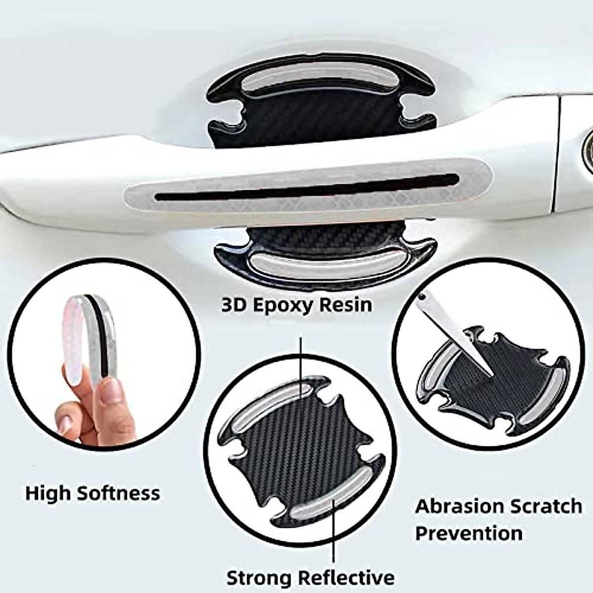 8 PCS Car Door Handle Scratch Protectors, Carbon Fiber Car Door Handle Cover Anti Scratch Car Stickers, Door Handle Cups Protective Film Door Bowl Sticker (White)