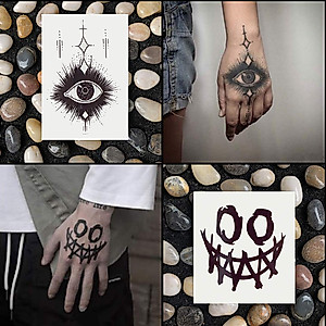 Oottati Waterproof 9 Sheets Back of Hand Fake Temporary Tattoo Stickers - Black Halloween Skull Horror Eye Devil Sun Moon Totem (Halloween)