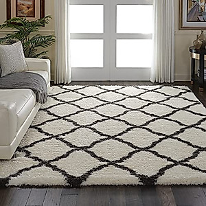Nourison Ultra Plush Shag Moroccan Charcoal/Beige 2'2" x 3'9" Area -Rug, Easy -Cleaning, Non Shedding, Bed Room, Living Room, Dining Room, Kitchen (2x4)