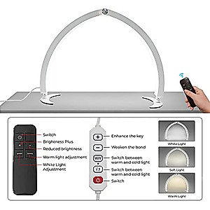 toyshi Adjustable Half Moon Light for Nail Desk, Professional LED Light Nail Lash Tech Lighting for Manicure, Pedicure, Tattoo, Lash Work, Manicure Light, Lash Light for Table White