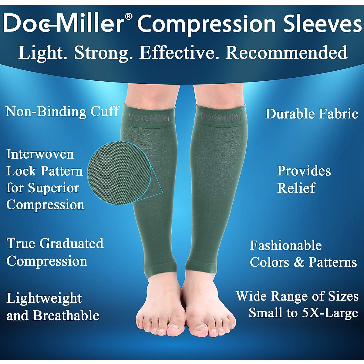 Doc Miller Compression Calf Sleeve for Men & Women, Premium Medical Grade, 20-30mmHg Graduated Support for Running, Calf Tear, Shin Splints, Knee High, Dark Green Calf Sleeves, Small Size, 2 Pair
