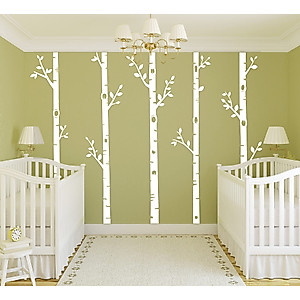 Giant Tree Wall Decals 5 Birch Tree Wall Stickers Woodland Wall Stickers for Baby Kids Nursery Bedroom Living Room Wall Decorations (100", White)