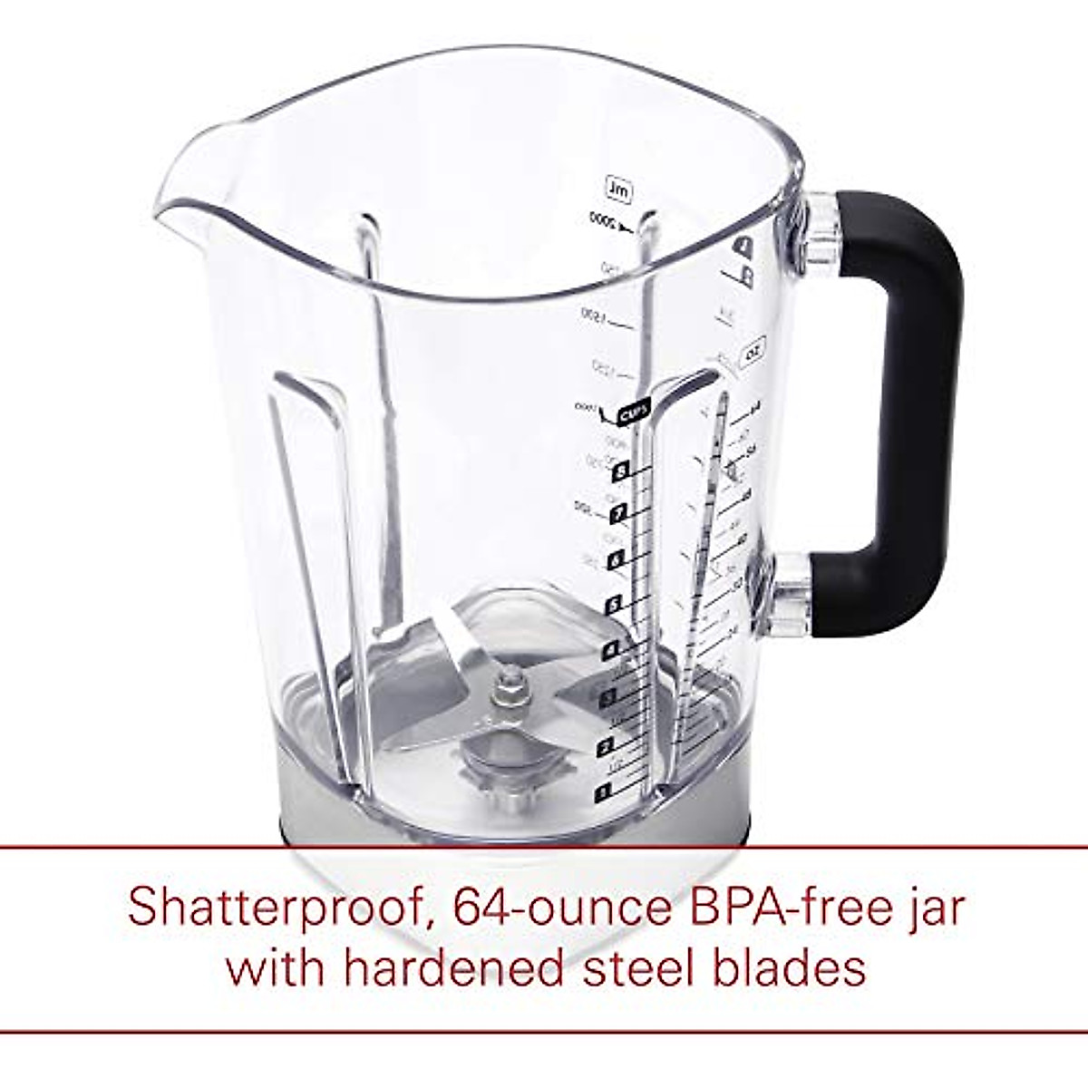 Wolf Gourmet High-Performance Blender, 64 oz Jar, 4 program settings, 12.5 AMPS, Blends Food, Shakes and Smoothies, Red Knob, Stainless Steel (WGBL100S)