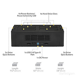 StarTech.com 4-Bay USB 3.0 To SATA Hard Drive Docking Station, USB Hard Drive Dock, External 2.5/3.5" SATA III SSD/HDD Docking Station, Hot-Swap Hard Drive Bay, Top-Loading (SDOCK4U33),Black