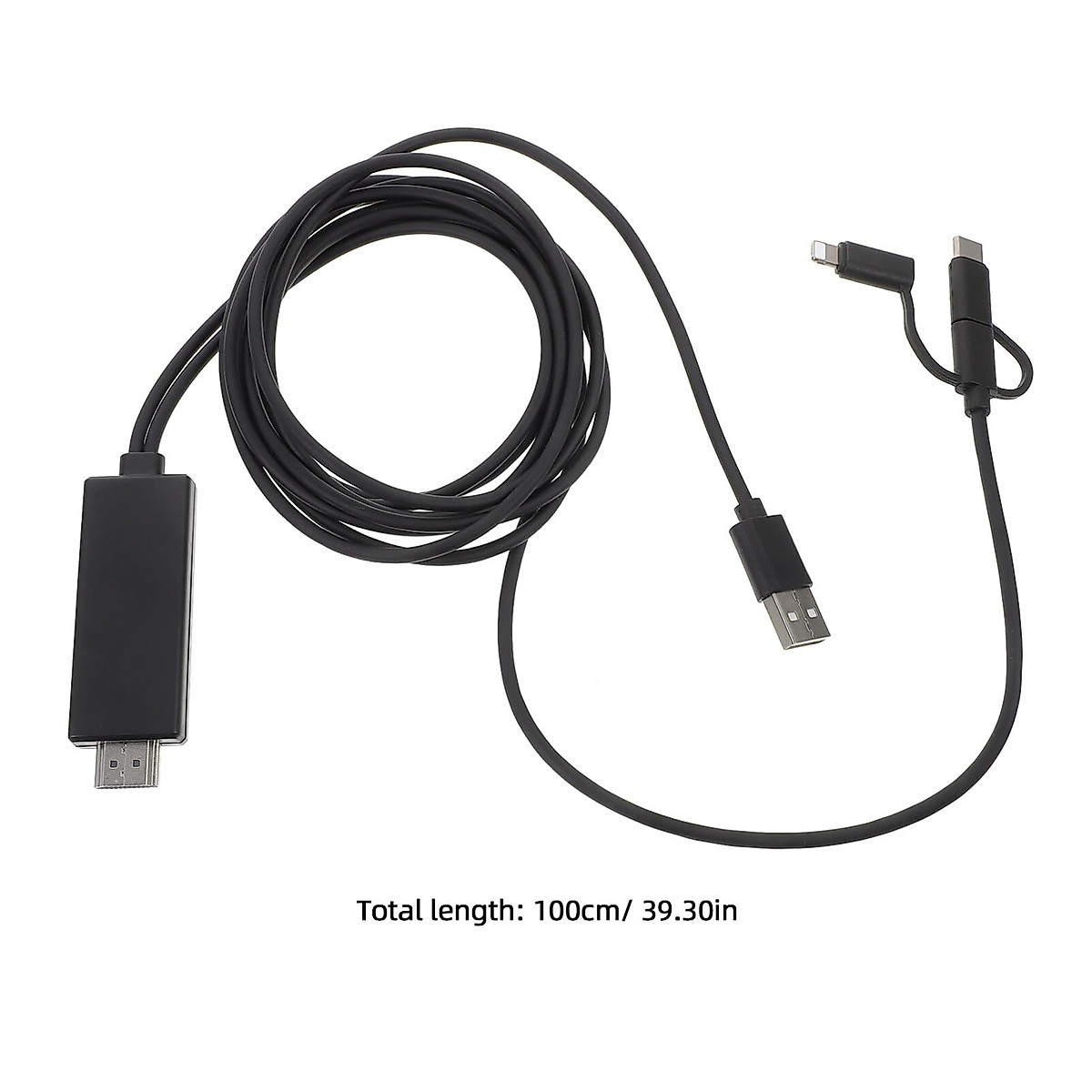 UKCOCO 1M 3 in 1 USB Female to HDMI Male Charger Cable Splitter Adapter Converter with USB Power for Windows and Android Data Transfer (Black)