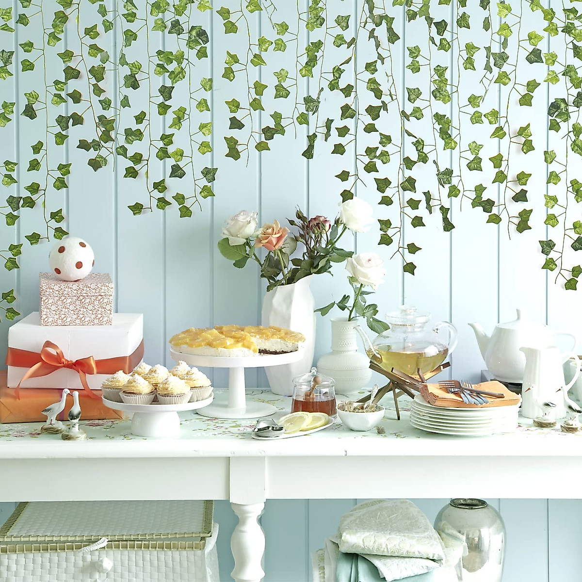 AITISOR 24 Pack Fake Ivy Leaves Artificial Ivy Garland Greenery Garlands Hanging Plant Vine for Wedding Wall Party Room Astethic Stuff Decor