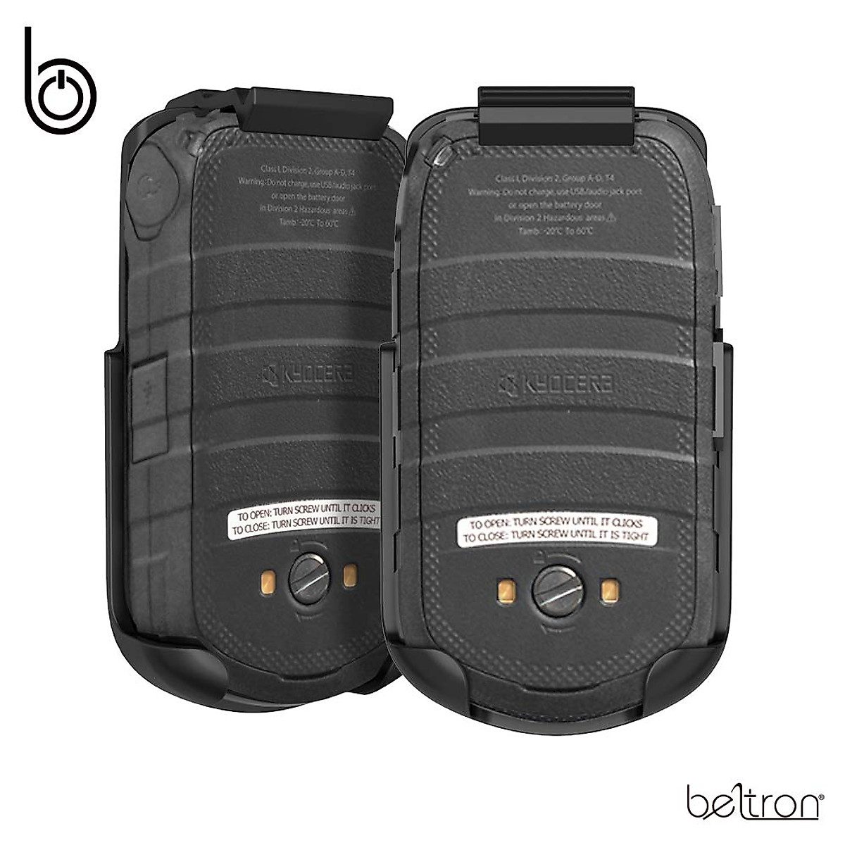 BELTRON DuraXV LTE Belt Clip Holster, Heavy Duty Rotating Belt Clip Holder Case for Kyocera DuraXV LTE E4610 (Verizon), DuraXE E4710 (AT&T), Secure Fit with Quick Release Latch & Kickstand Black