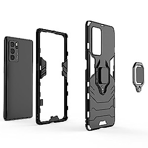 SATURCASE Case for Oppo Reno 6 Pro 5G, Ring Kickstand Hybrid 2 in 1 [PC & Silicone] Dual-Layer Bumper Shockproof Protective Cover for Oppo Reno 6 Pro 5G (HZ-Black)