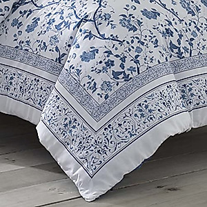 Laura Ashley Home - Twin Comforter Set, Cotton Bedding with Matching Sham & Bed Skirt, Stylish Home Decor (Charlotte Blue, Twin)