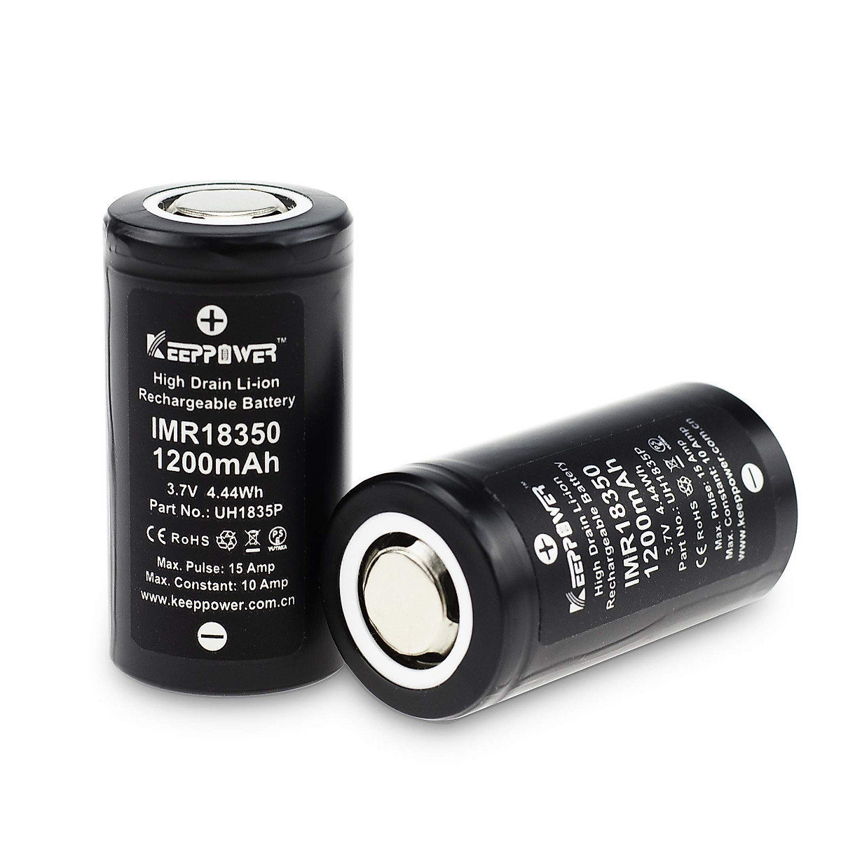 Keeppower 2 Pcs Flat Top 18350 10A Discharge IMR 1200mAh 3.7V UH1835P Quality High Drain Li-ion Rechargeable Lithium Battery