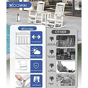 FOOWIN Patio Rocking Chairs Set of 2,HDPE High Back Porch Rocker,All Weather Resistant Poly Lumber Outdoor Porch Rocker, Rocking Chairs for Outdoor, Indoor, Patio, Deck, Garden White
