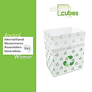 Clean Cubes 13 Gallon Trash Cans & Recycle Bins for Sanitary Garbage Disposal. Disposable Containers for Parties, Events, Recycling, and More. 6 Pack (Recycle)