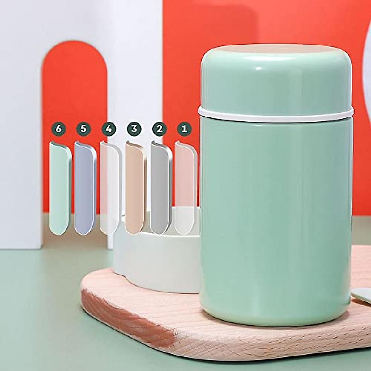 BYBYCD Food Container Portable Solid Color Vacuum Jar Stainless Steel Inner Stewed Cup Mini Insulated with A Spoon Breakfast Cup(Silver&Black)