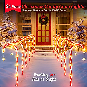 BONLION 24 Pack Christmas Lights Outdoor, 56.5ft Long Solar Candy Cane Lights 8 Modes Christmas Decorations Outside with 144 LED & Bright Star, Waterproof Yard Pathway Outdoor Christmas Decorations