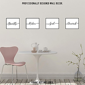 Simple Relax Soak Unwind Breathe B&W Prints, 4 (8x10) Unframed Photos, Wall Art Decor Gifts for Home Office Salon Studio Gym Lounge Bathroom School College Student Coach Yoga Exercise Health Fitness