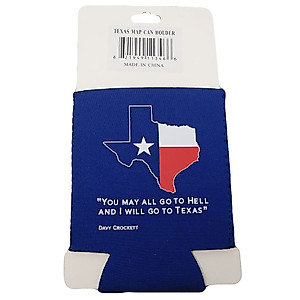 Texas Map "You May All Go To Hell And I Will Go To Texas" Blue Printed Collapsible Insulated Can Jacket Holder