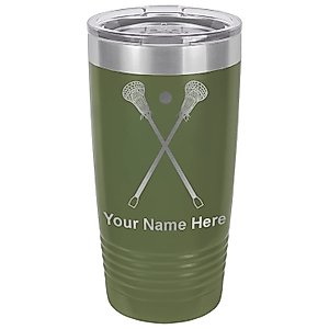 LaserGram 20oz Vacuum Insulated Tumbler Mug, Lacrosse Sticks, Personalized Engraving Included (Camo Green)