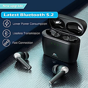 Mezelon Active Noise Cancelling Wireless Earbuds, Premium Deep Bass, Built-in HD Mic, Immersive Sound, IPX5 Waterproof Bluetooth 5.2 HiFi Stereo in-Ear Headphones Headset for iPhone/Android (Black)