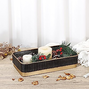 Hipiwe Industrial Style Metal Iron Tray Galvanized Serving Tray for Coffee Table, Home Decorative Centerpiece Tray Rectangular Rustic Bathroom Organizer Tray, Small