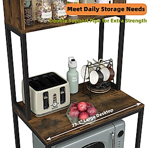 Furniouse 5-Tier Kitchen Bakers Rack with Power Outlet, Industrial Microwave Oven Stand with Storage, Kitchen Storage Shelf with Cabinet, Coffee cart, Standing Kitchen Storage Rack (Rustic Brown)