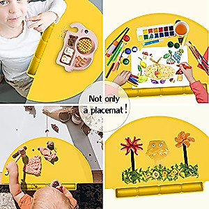 Food Catching Baby Placemat with Suction, Kids Portable Placemats for Dining Table, Premium Silicone toddler baby eating mat, Dishwasher Safe, Easy to Storage and Carry (Yellow)