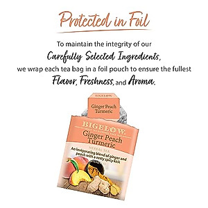 Bigelow Tea Ginger Peach Turmeric Herbal Tea, Caffeine Free, 18 Count (Pack of 6), 108 Total Tea Bags