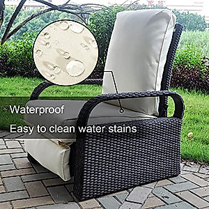 Babylon Outdoor Recliner Wicker Patio Adjustable Recliner Chair with Cushions, Rust-Resistant Aluminum Frame,All-Weather Resin Rattan, Grey&White