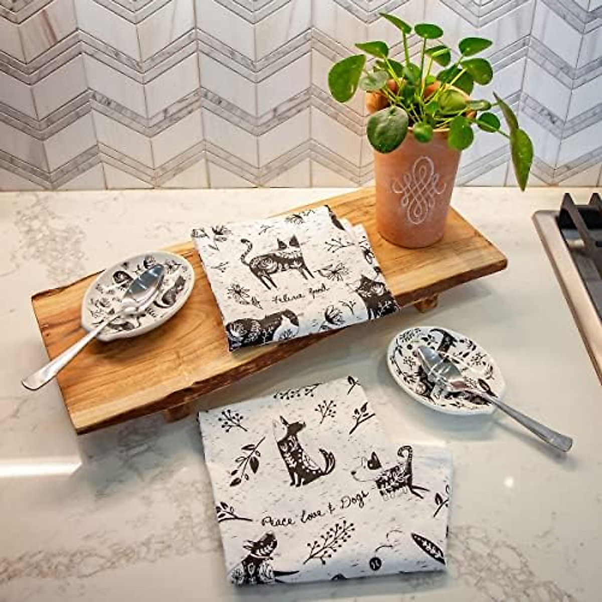 Karma, Boho Spoon Rest, Black and White Ceramic Spoon Rest, Ceramic Spoon Rest for Countertop, Bee