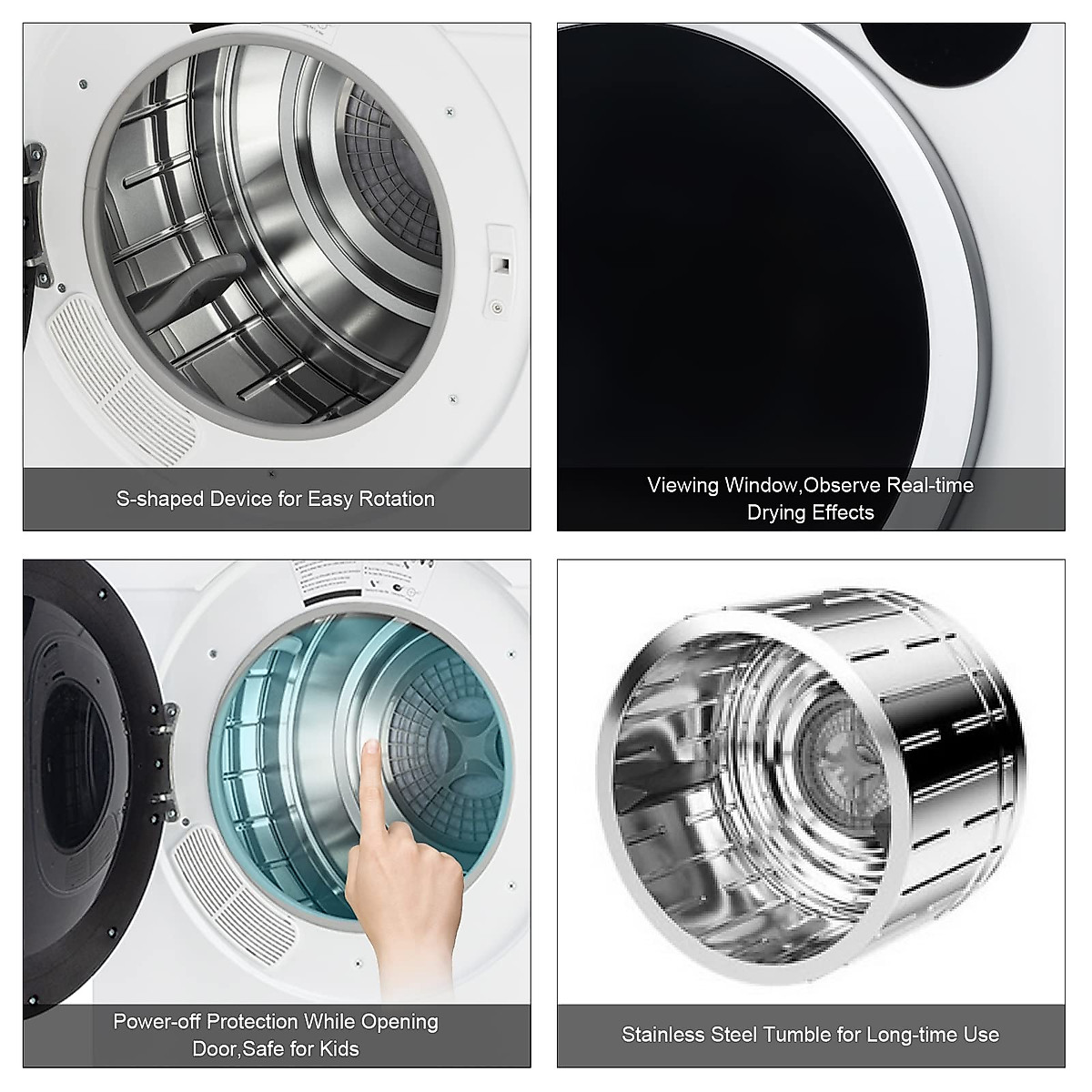 Winado Portable Laundry Dryer, 3.22 cu ft Compact Laundry Dryer, 13.2LB Front Load Stainless Steel Clothes Dryers W/Exhaust Pipe, LCD Control Panel & Cycle Status Light, for Apartment, RV, Home, Dorm