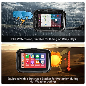 5 Inch Portable Touchscreen for Motorcycle, Waterproof Touch Screen Wireless CarPlay&Android Auto,GPS Navigation via CarPlay/Android Auto for Motorbike