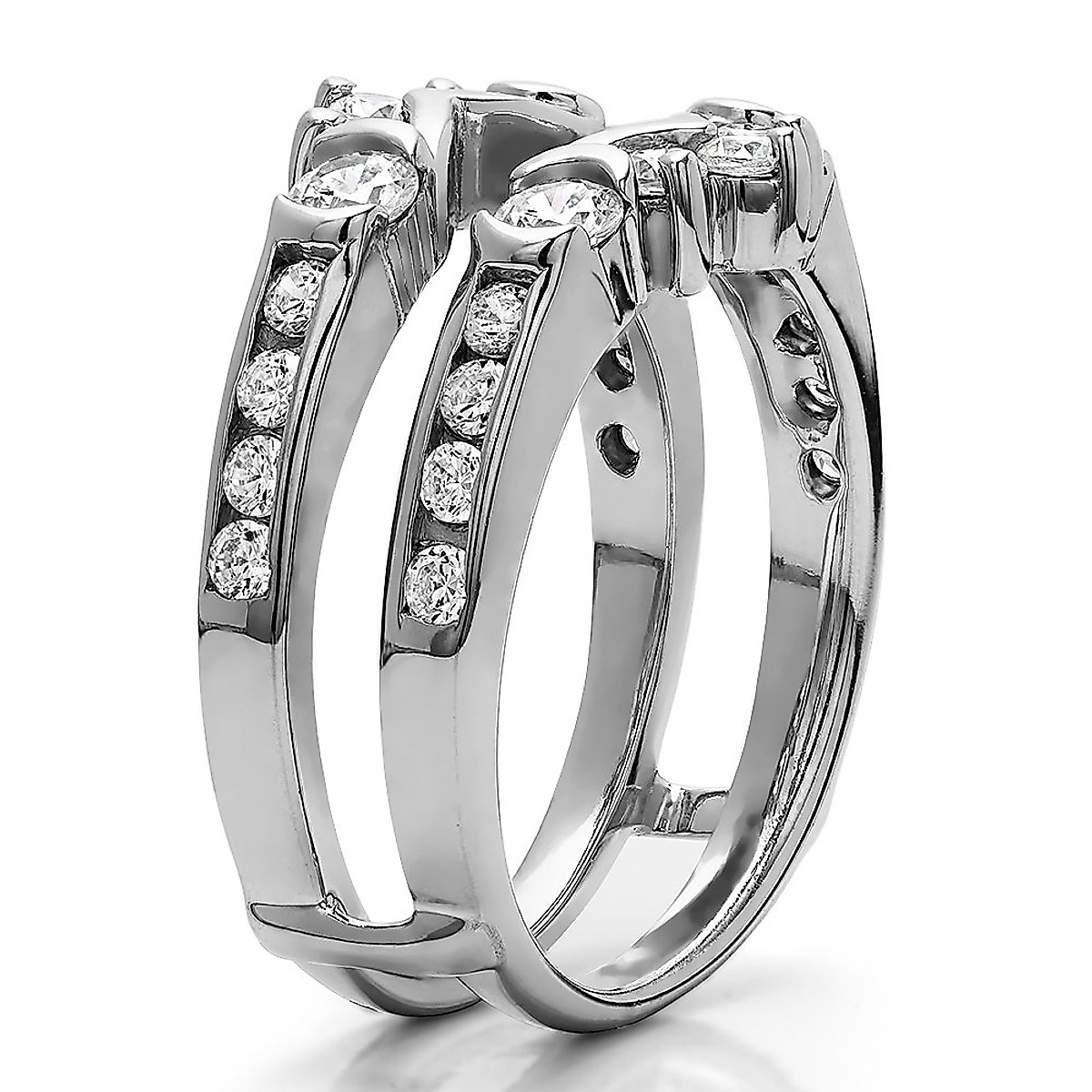 TwoBirch 1.01 Ct. Half Halo Prong and Channel Set Ring Guard in Sterling Silver with Cubic Zirconia (Size 6)