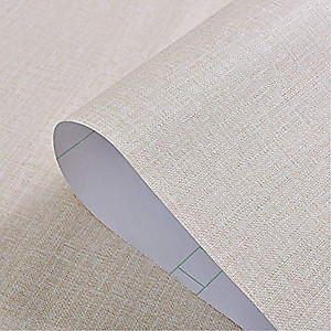 Yija Self-Adhesive Linen Cream Color Pattern Waterproof Shelf Drawer Liner Cabinet Sticker，Wallpaper 15.6Inch by 98Inch