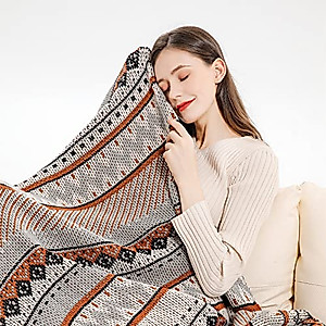SahSahCasa Bohemian Knitted Throw Blanket wiz Tassels, Brown Throw Blanket for Sofa, Couch, Bed, Camping, Bohemian Decor for Room, Bedroom, Living Room
