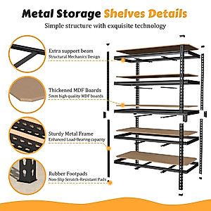 MUPATER 48''W Metal Storage Shelves, 5 Tier Shelves and Adjustable Shelves, Garage Shelving Unit, Standing Utility Shelf Racks for Pantry Warehouse Kitchen, 47.83" W x 23.82" D x 72.05" H